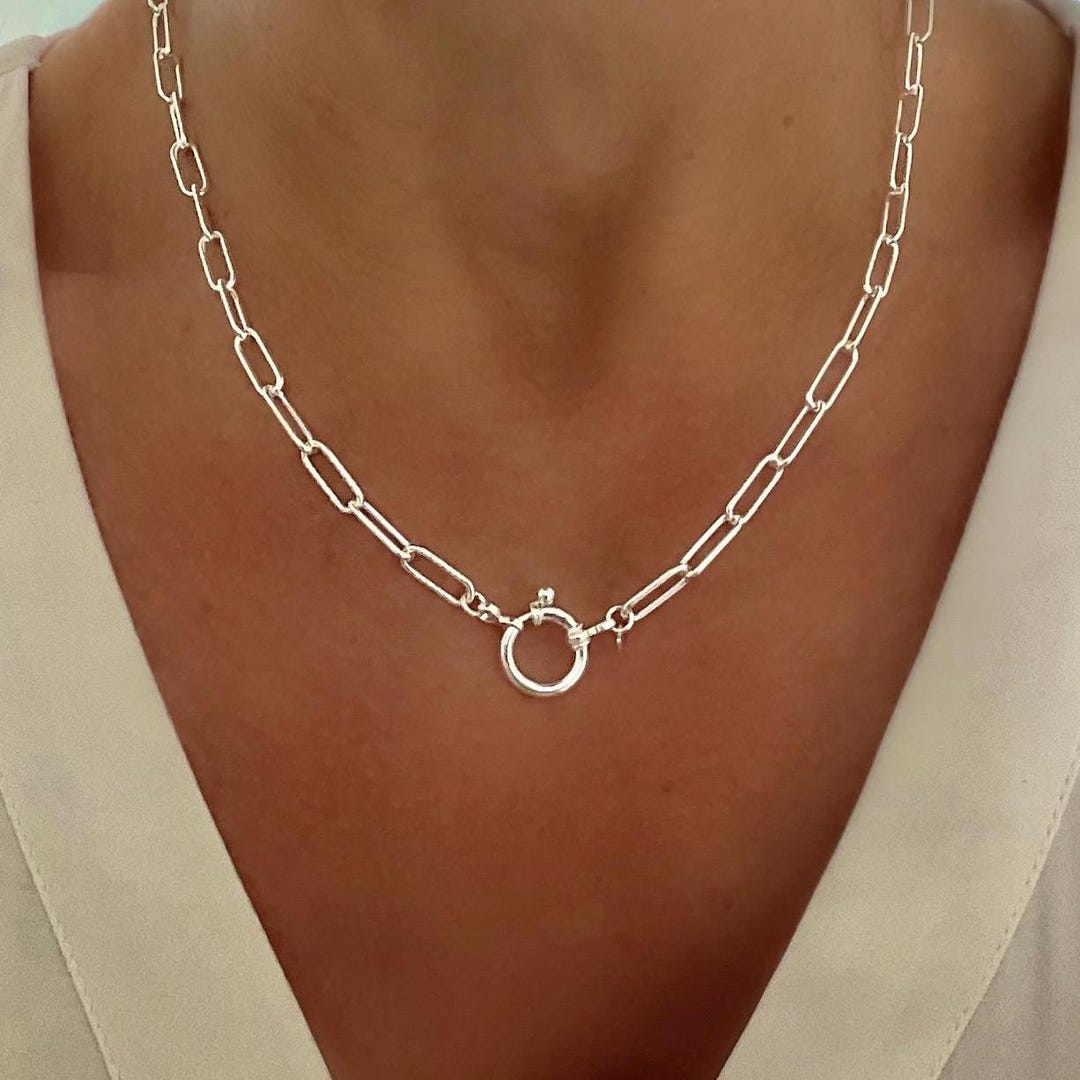 Sterling Silver Paperclip Chain Necklace 4.3mm Pendant Clip Clasp ...