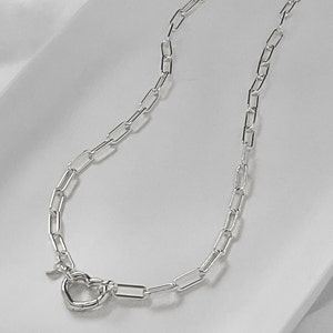 Open Heart Necklace Sterling Silver Paperclip Necklace 4.3mm | Front ...