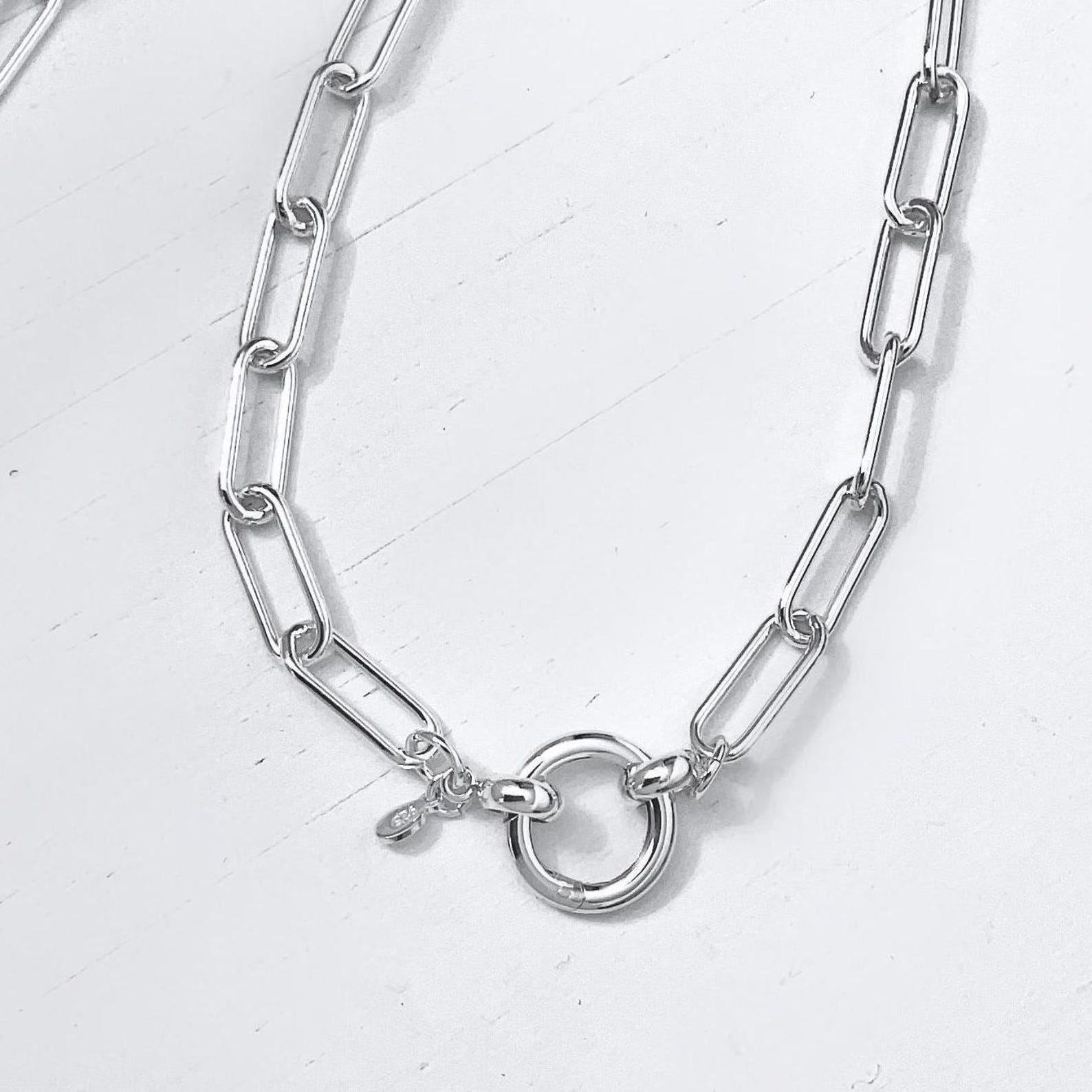 Sterling Silver Paperclip Chain Necklace 6mm Width | Front Circle Clasp ...