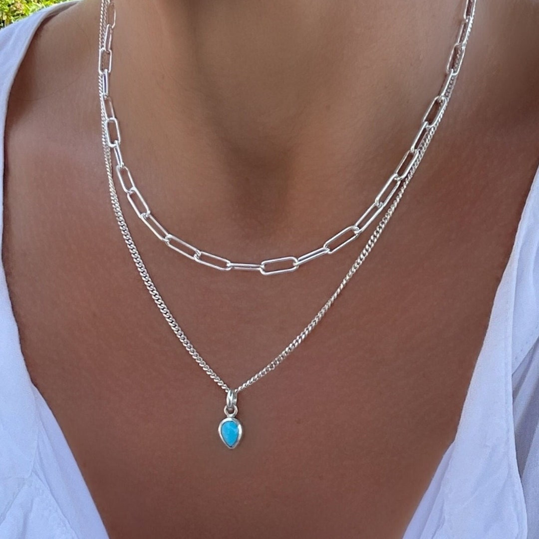 Layered Sterling Silver Paperclip Necklace 4.3mm and Curb Chain ...