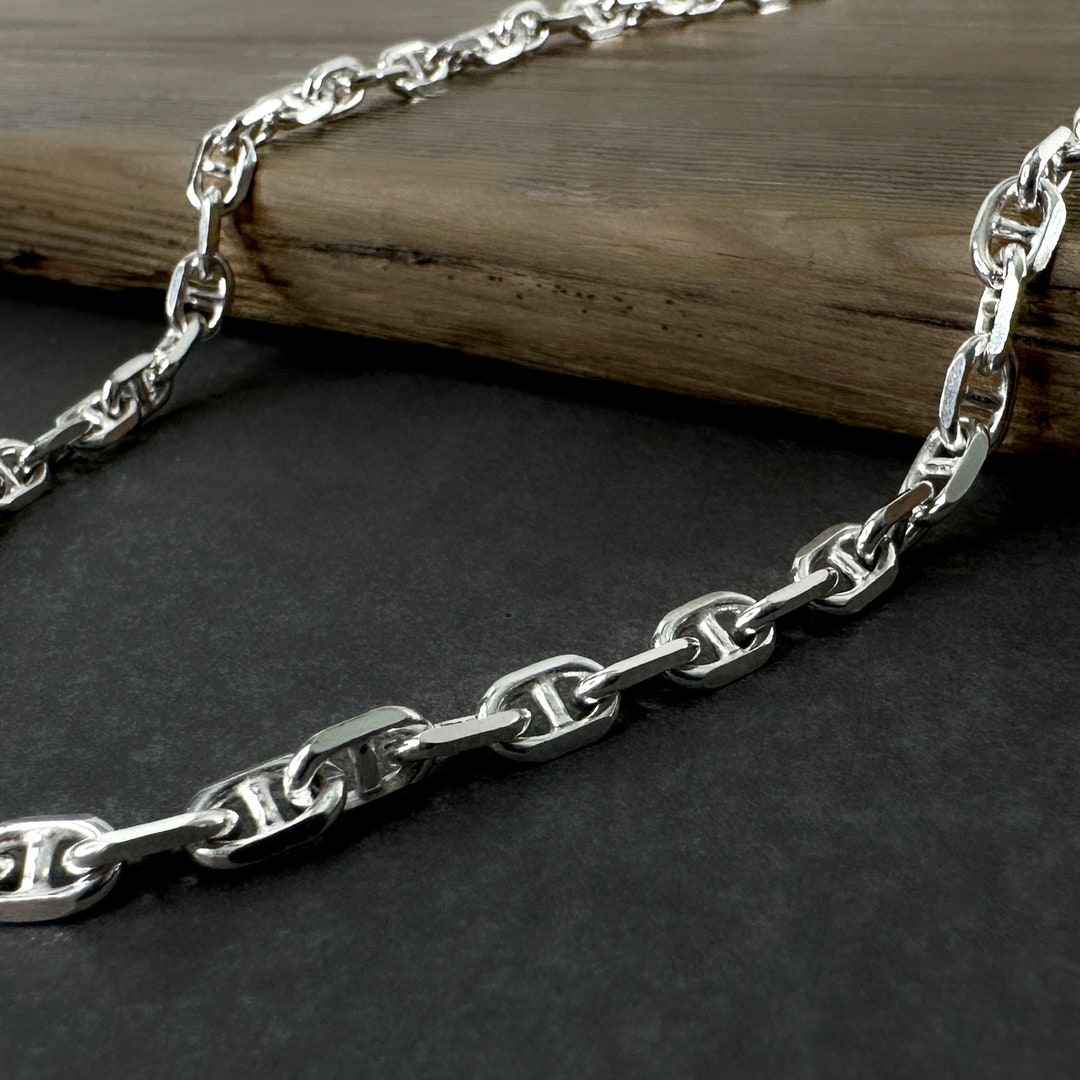 Solid Sterling Silver Anchor Chain Mariner Link Chain Necklace 4.4mm ...