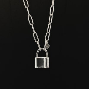 Solid Sterling Silver Padlock Necklace Paperclip Necklace 3mm Width ...