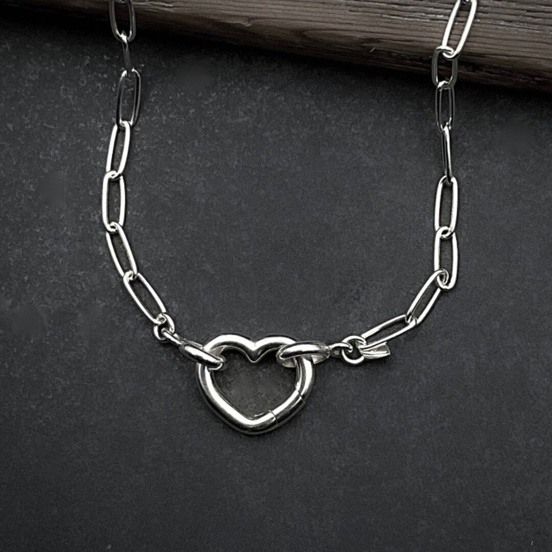 Open Heart Necklace Front Clasp Paperclip Necklace Solid Sterling ...