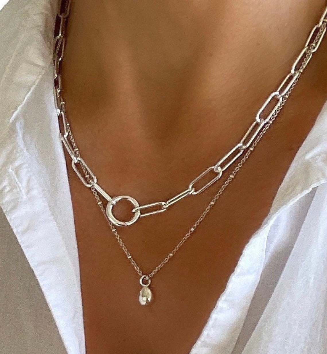 Solid 925 Sterling Silver Paperclip Necklace 6mm Chain W/ - Etsy