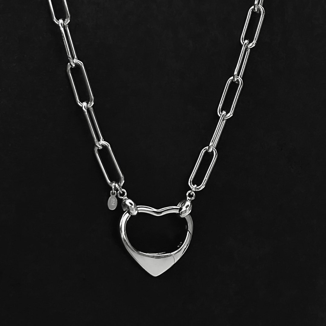 Solid Sterling Silver Paperclip Necklace 5mm With Open Heart Front ...