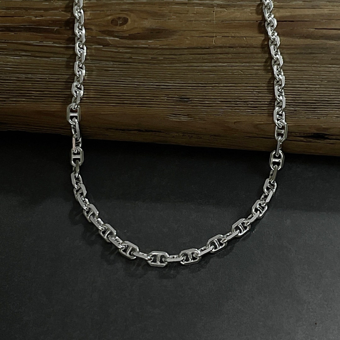 Men's Solid Sterling Silver Anchor Chain Necklace Mariner - Etsy