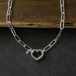 Open Heart Necklace Sterling Silver Paperclip Necklace 4.3mm | Front ...