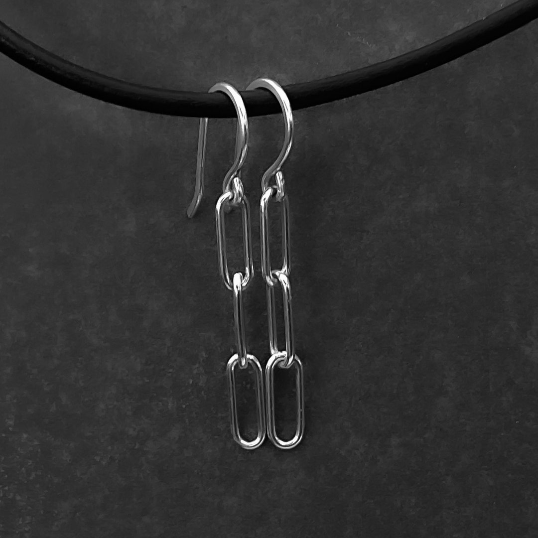 Solid Sterling Silver Paperclip Chain Earrings on Ear Wires Comfortable ...
