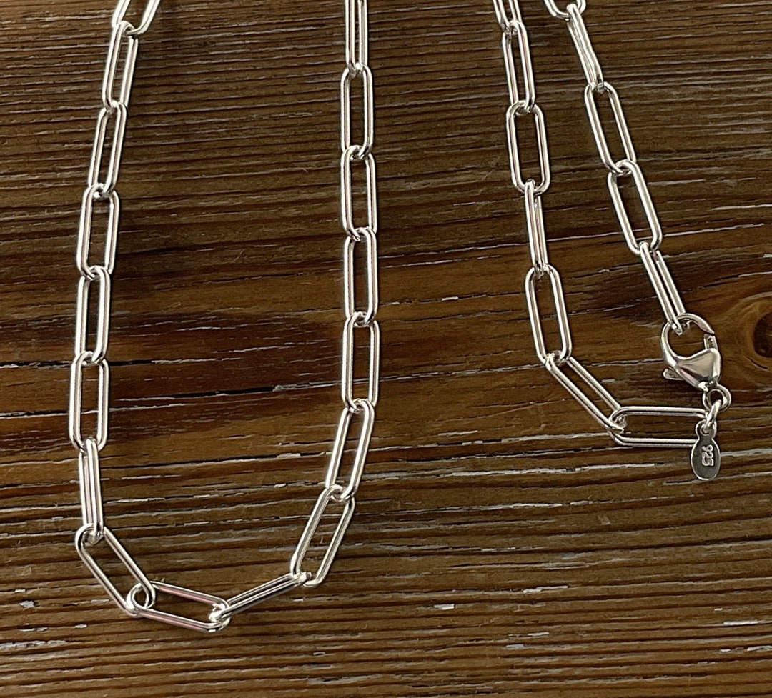925 Sterling Silver Paperclip Necklace Paperclip Chain 4.3mm - Etsy