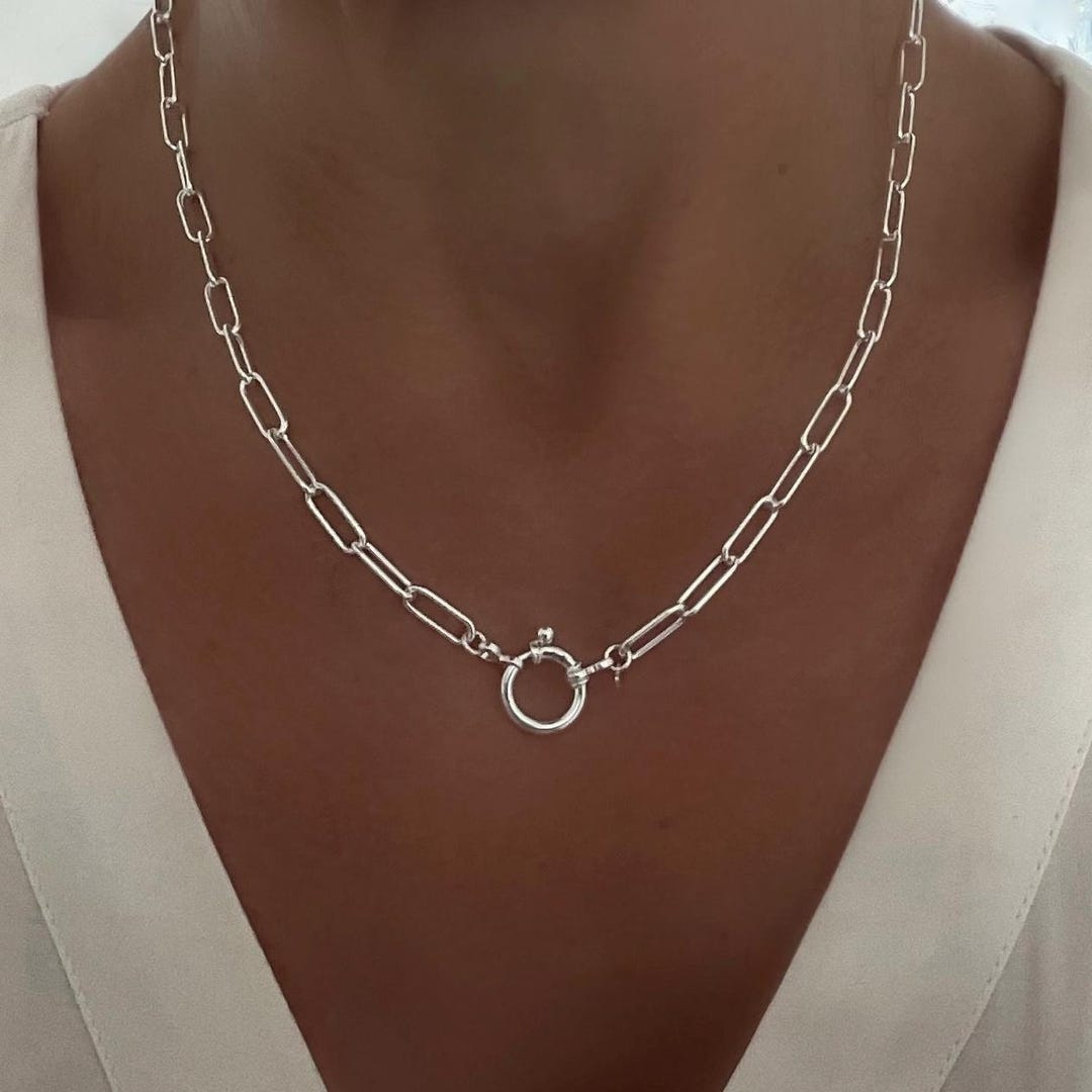 Solid 925 Sterling Silver Chain Paperclip Necklace Paperclip Chain 4 ...