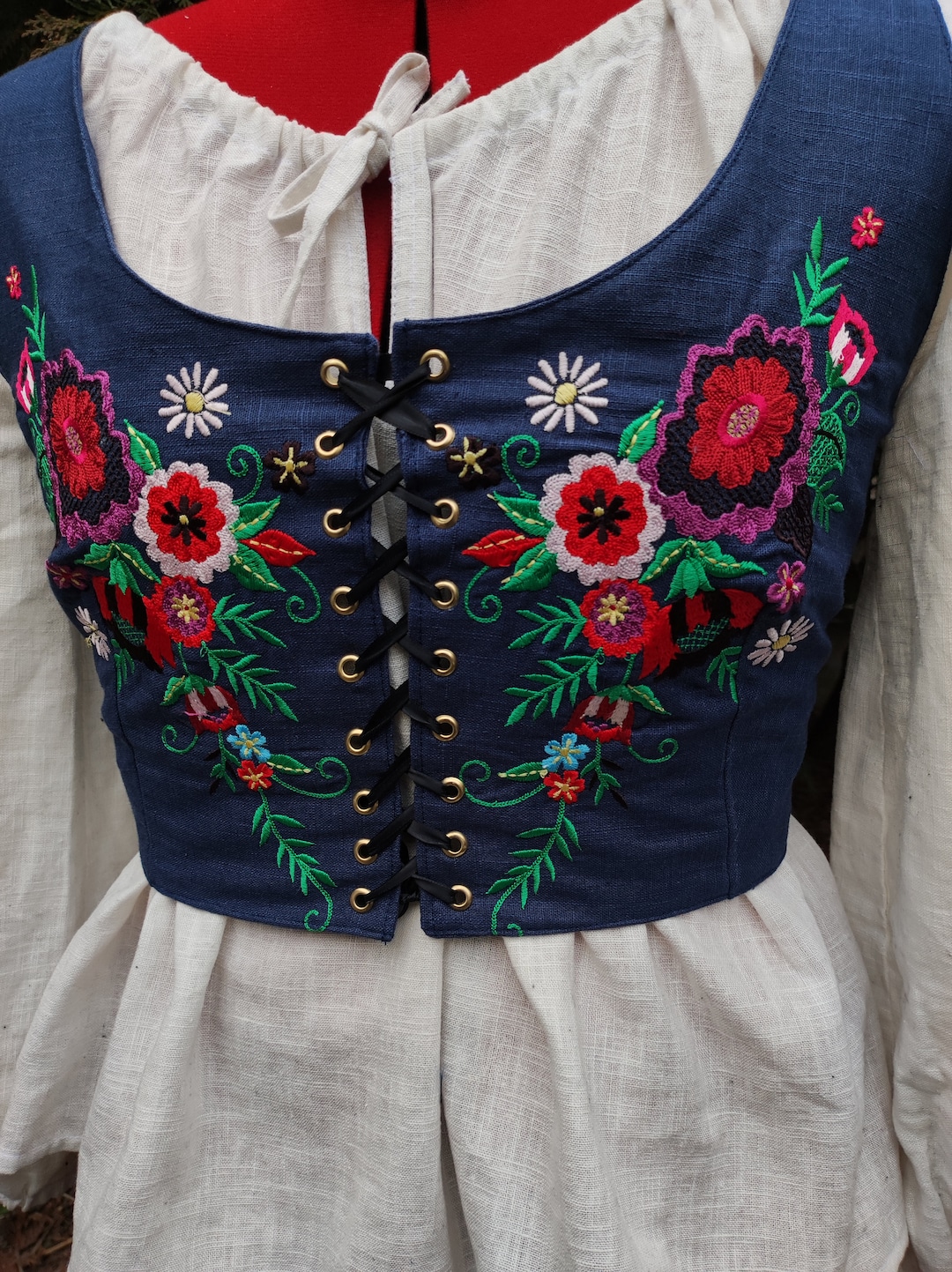 Linen Folk Vest | Embroidered Top | Inspired by Goral Polish Slovak ...
