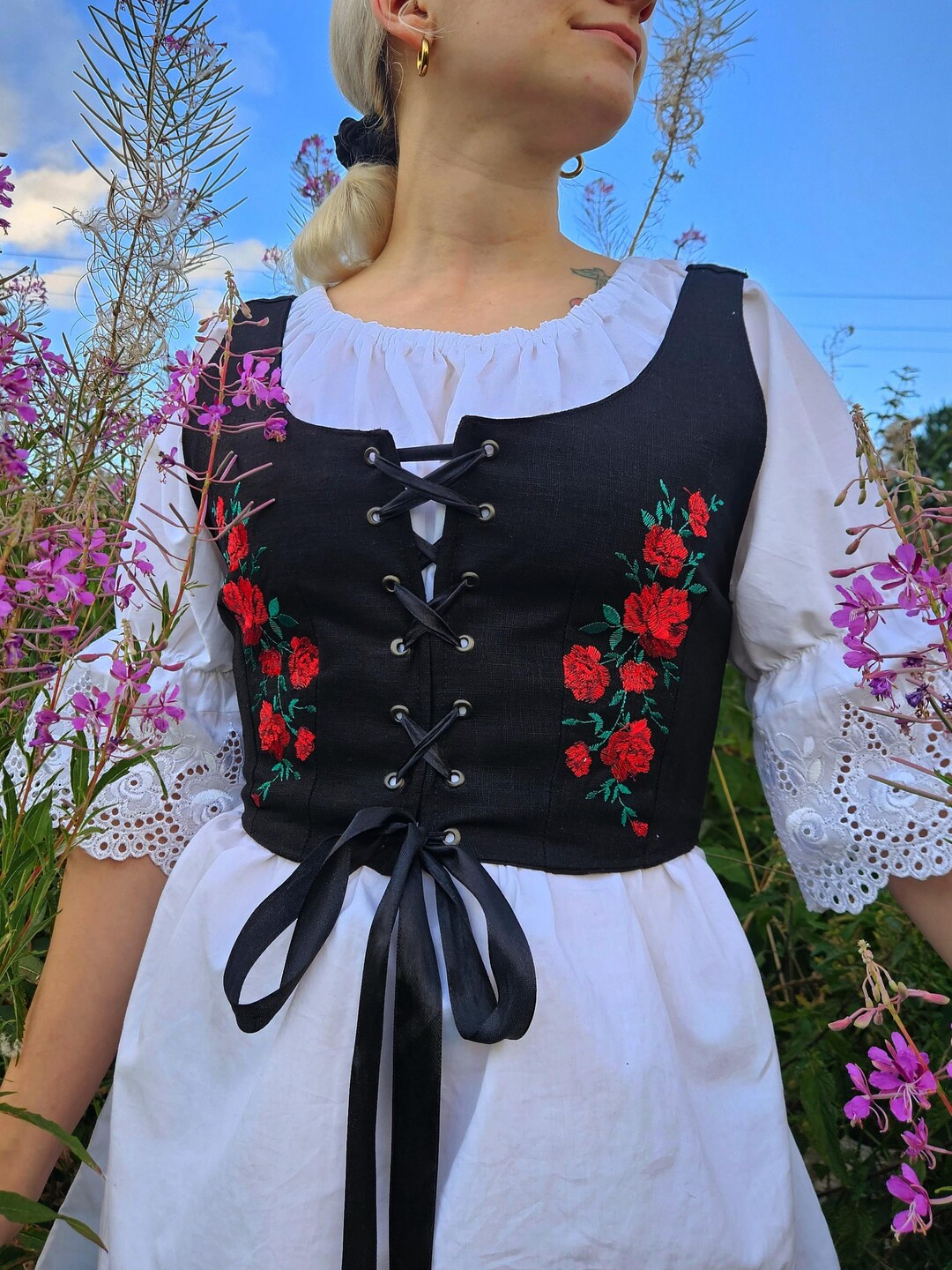 Linen Folk Vest, Embroidered Top, Inspired by Goral Polish Slovak Folk ...