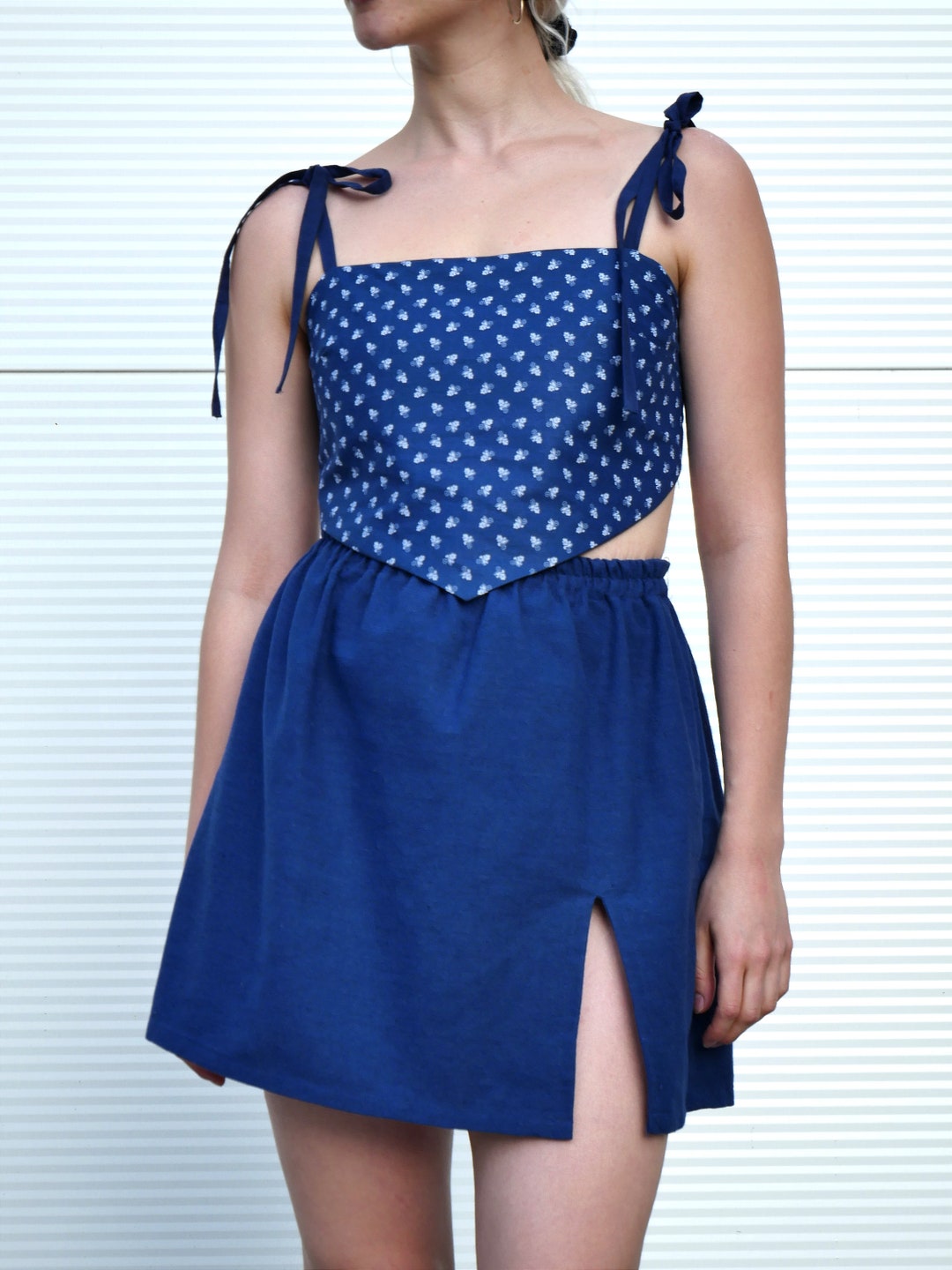 Mini Floral 2 Piece Set Crop Top And Skirt Set Triangle Crop Top Slit