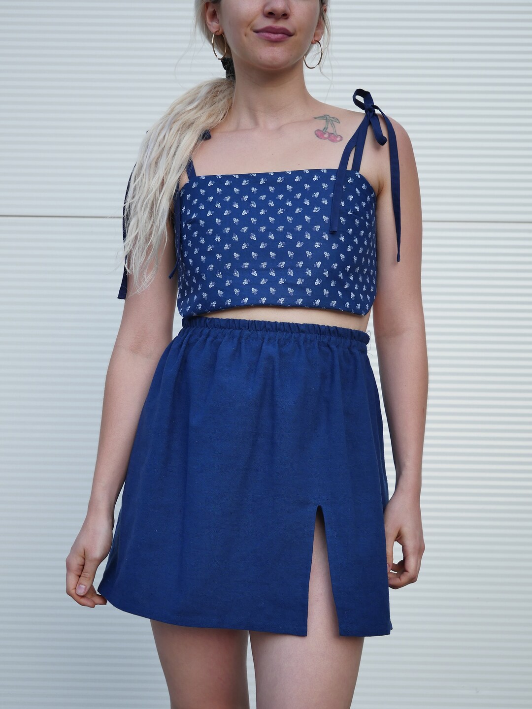 Mini Floral 2 Piece Set Crop Top And Skirt Set Flowered Crop Top Slit