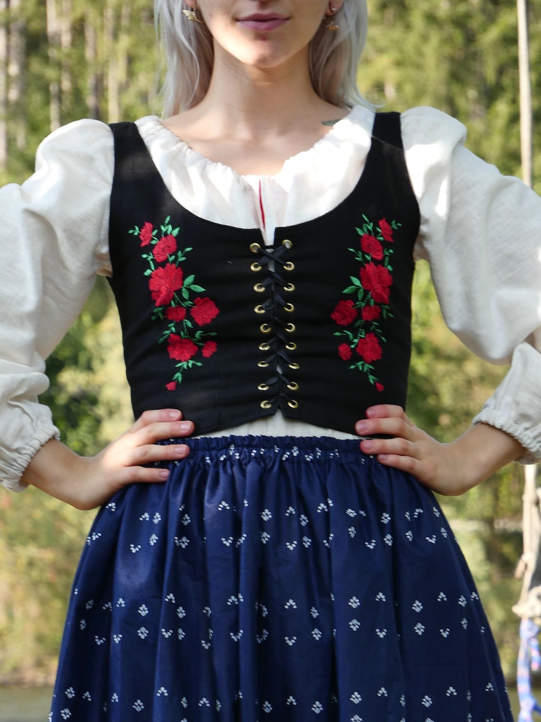 Linen Folk Vest, Embroidered Top, Inspired by Goral Polish Slovak Folk ...