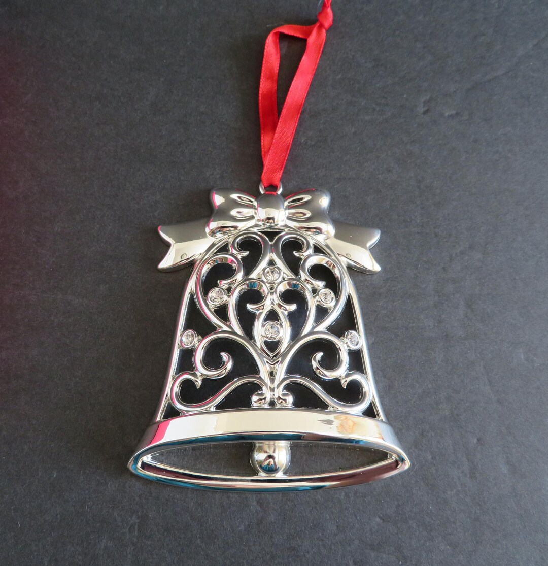 Lenox Sparkle and Scroll - Clear Crystal Bell Ornament - Silverplate ...