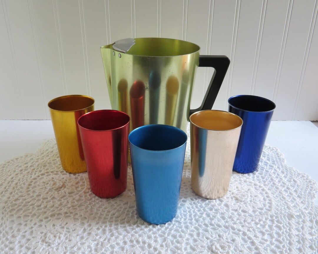 Vintage Regal Anodized Aluminum Pitcher & 5 Bascal Glasses MCM ...