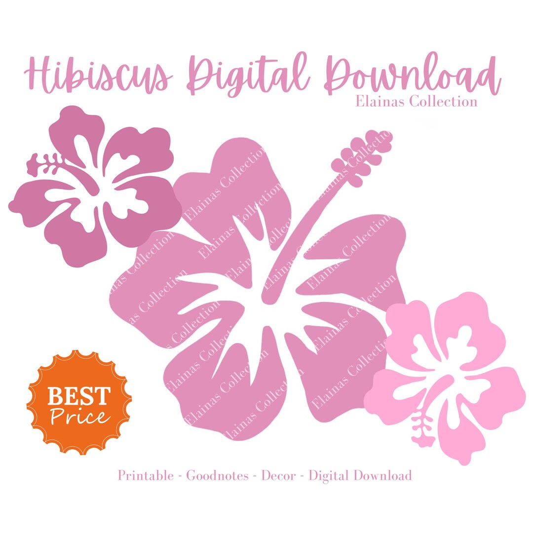 Hibiscus Digital Download Clipart Simple Black Tropical Flower Digital ...
