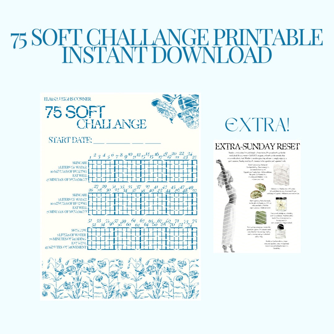 75 Soft Challenge Printable & EXTRA Sunday Reset Guide Track Your Reset ...