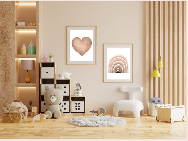 Boho Rainbow Heart Nursery Art Print Set: Minimalist Blush Decor ...