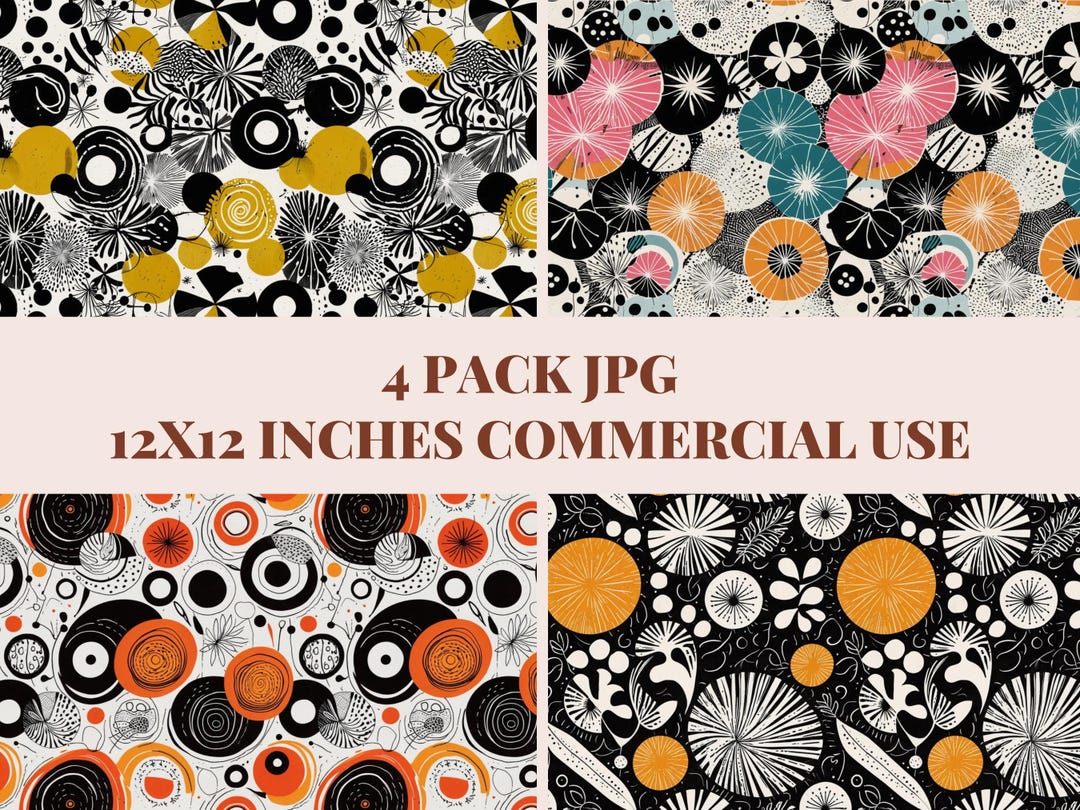 4 Maximalist Digital Papers, Retro Mod, Statement Digital Paper, Modern ...