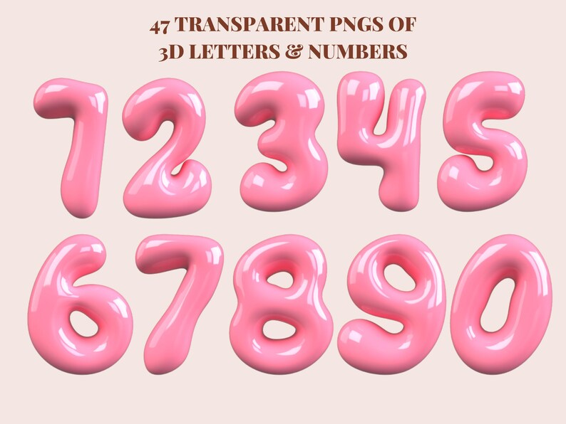 SALE - Bubblegum Pink Letters Clipart PNG Bundle, Pink Bubble 3D Font ...