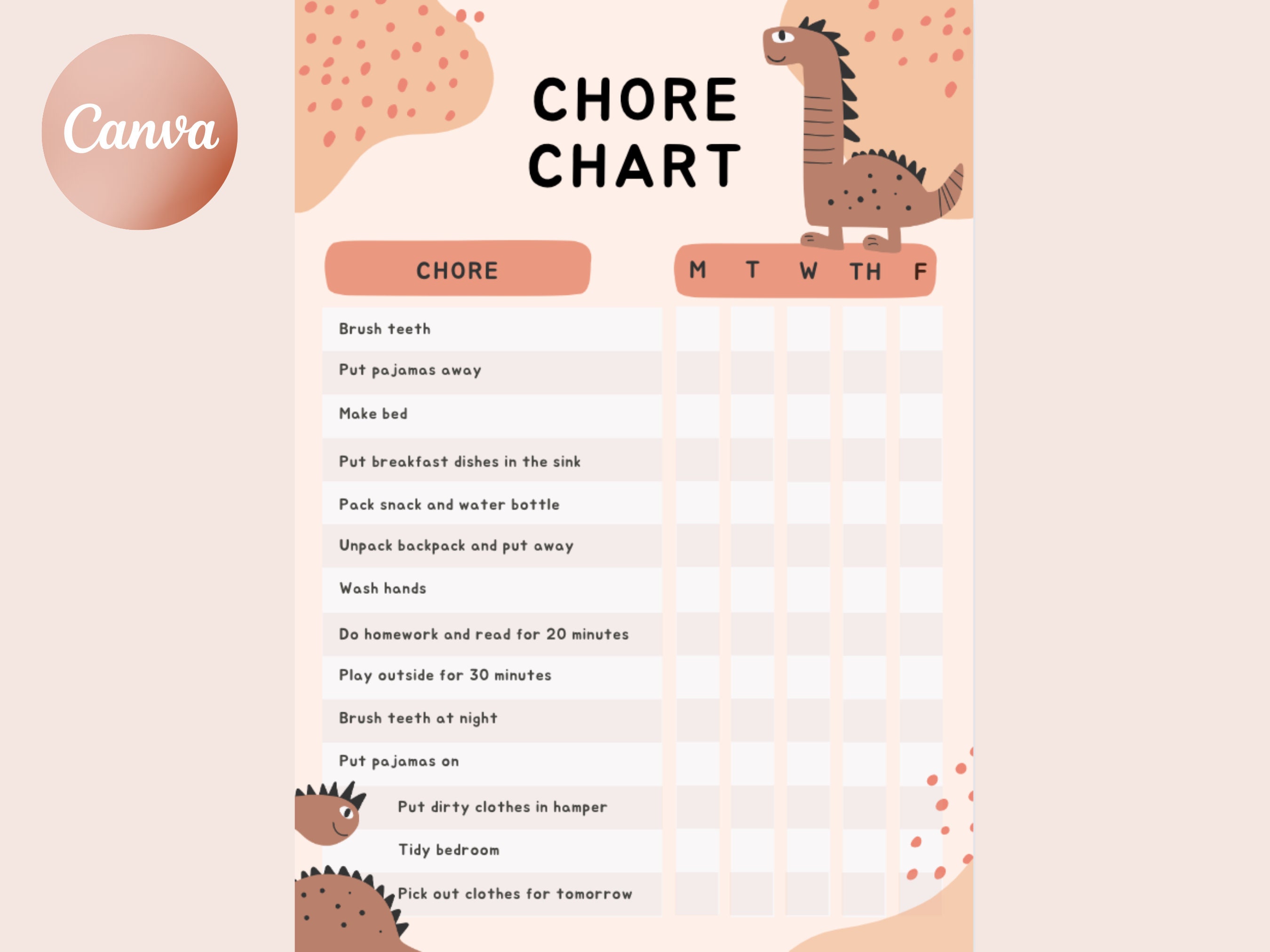 Dinosaur Chore Chart, Kids Chore Chart, Kids Chore Chart Printable ...