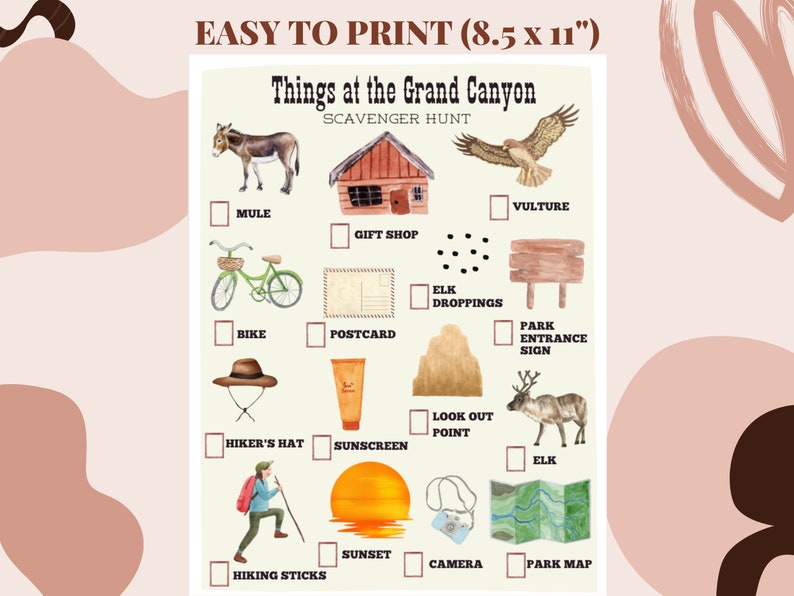 Grand Canyon Scavenger Hunt for Kids: Vacation Activity (PDF) - Etsy