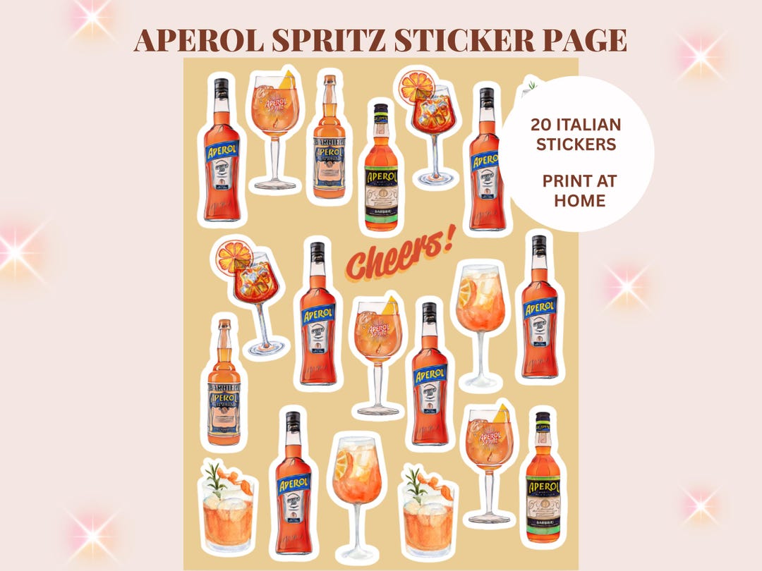 Aperol Spritz Sticker Sheet: Vintage Italian Cocktail Stickers (digital ...