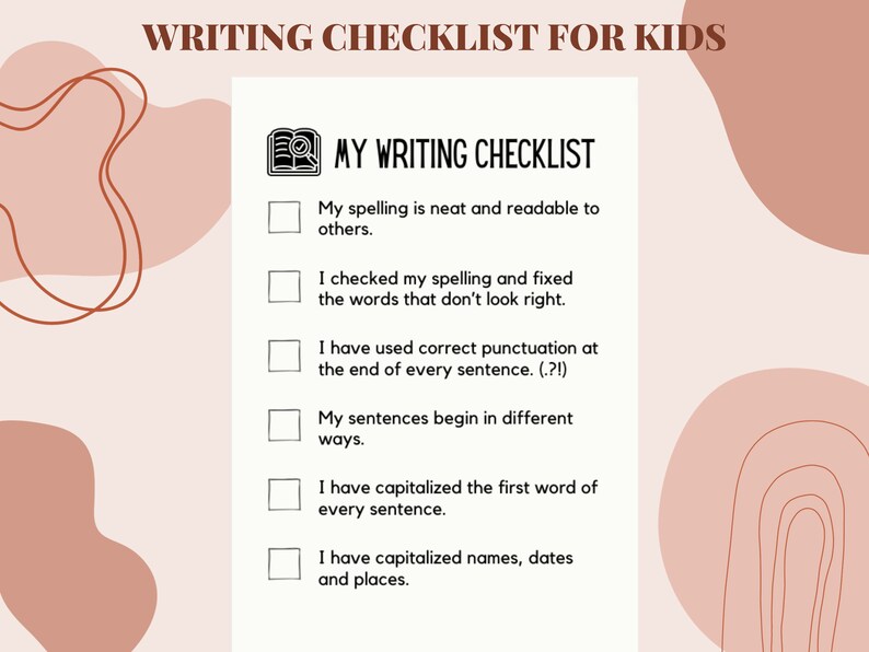 K-5 Writing Checklist, Writing and Editing Checklist for Kids, Self ...