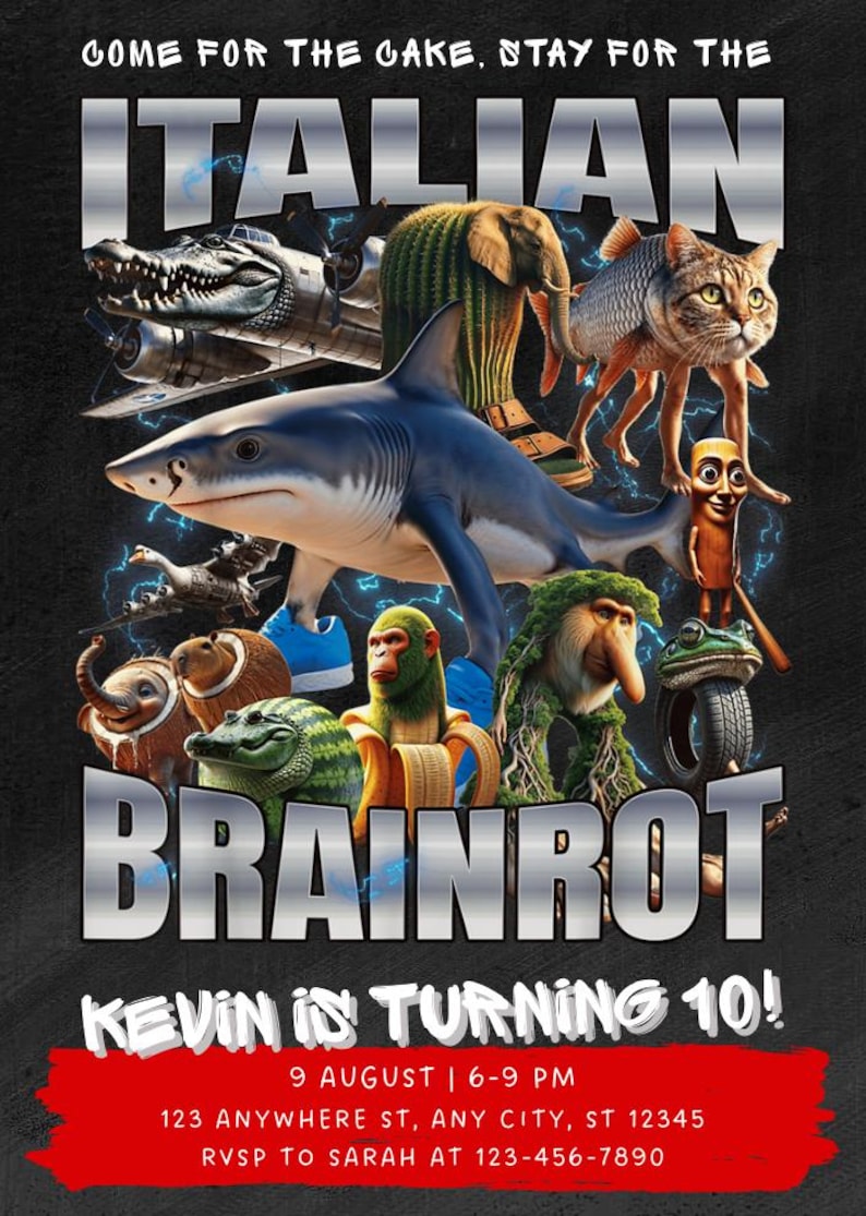 Italian Brainrot Birthday Invitation: Funny Meme Party (editable PDF ...