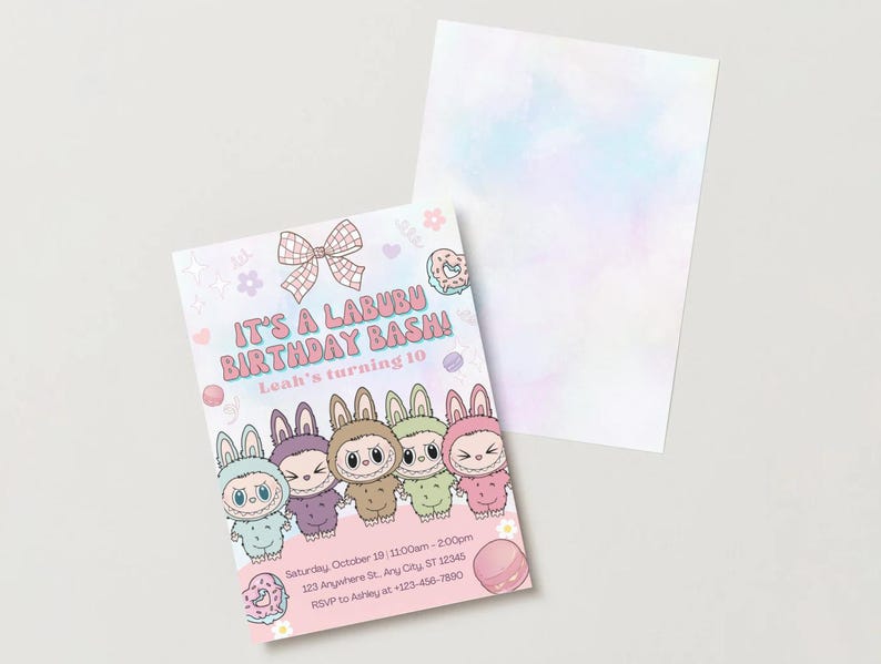 Labubu Birthday Invitation Template: Editable Canva Design (5x7 ...