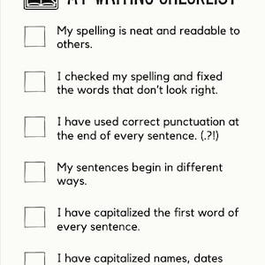 K-5 Writing Checklist, Writing and Editing Checklist for Kids, Self ...