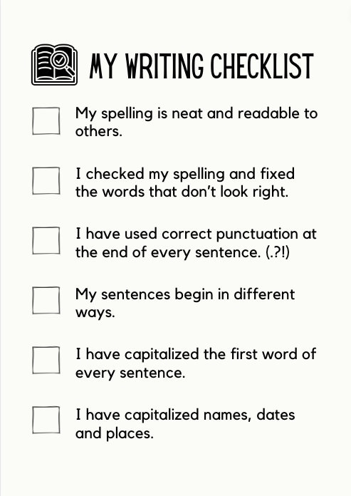K-5 Writing Checklist, Writing and Editing Checklist for Kids, Self Editing Checklist for Kids ...