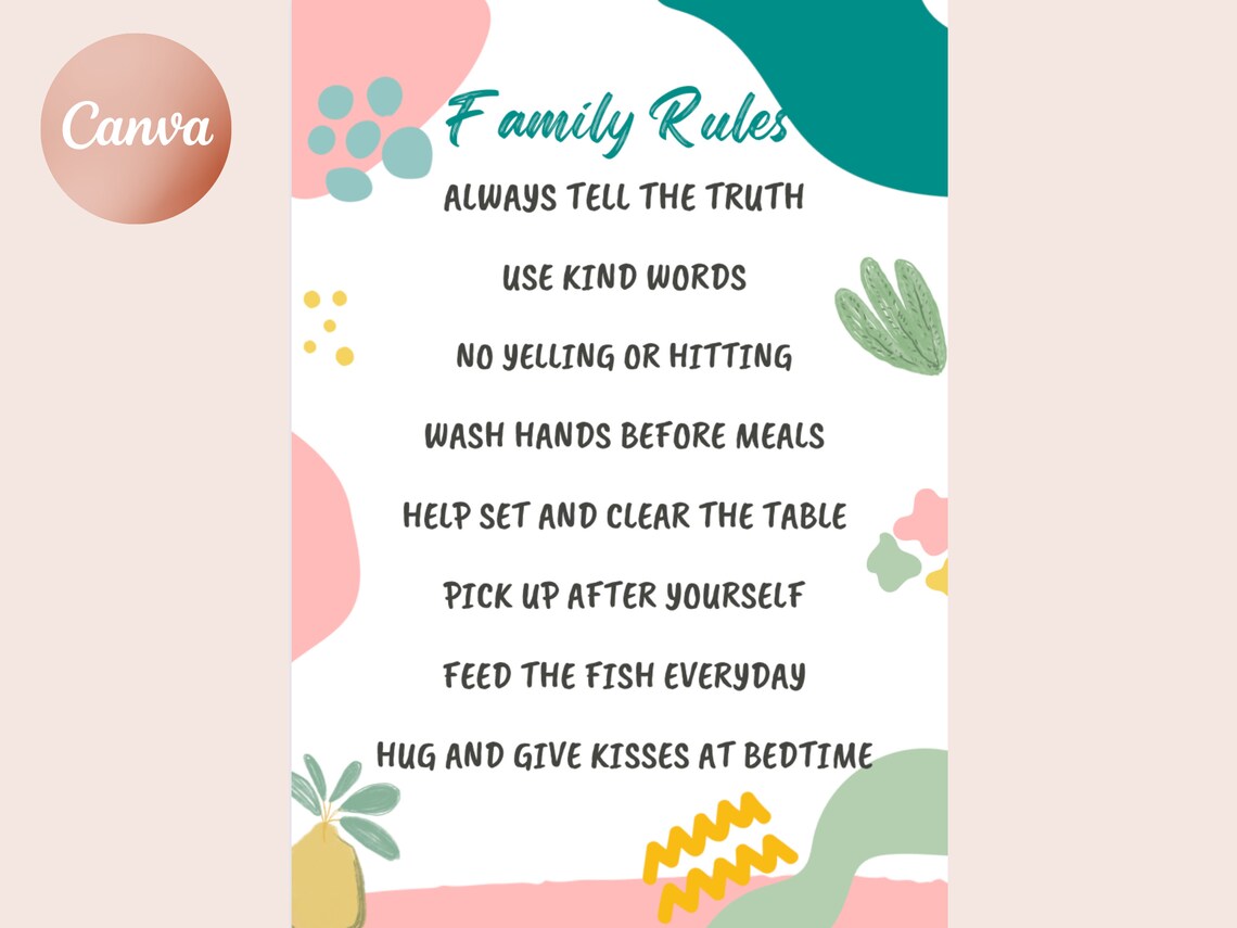Family Rules and Chore Checklist Template, Canva Editable Family Rules ...