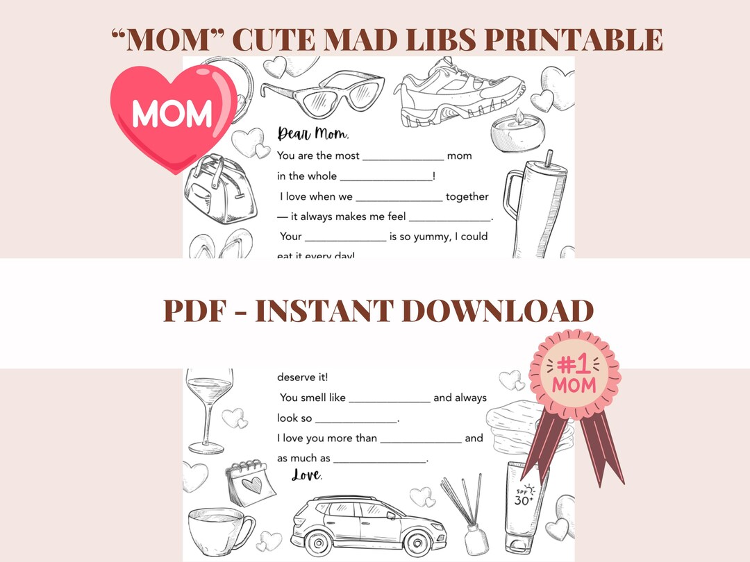 Cute Printable Mad Libs Card for Mom – DIY Mother's Day or Birthday ...