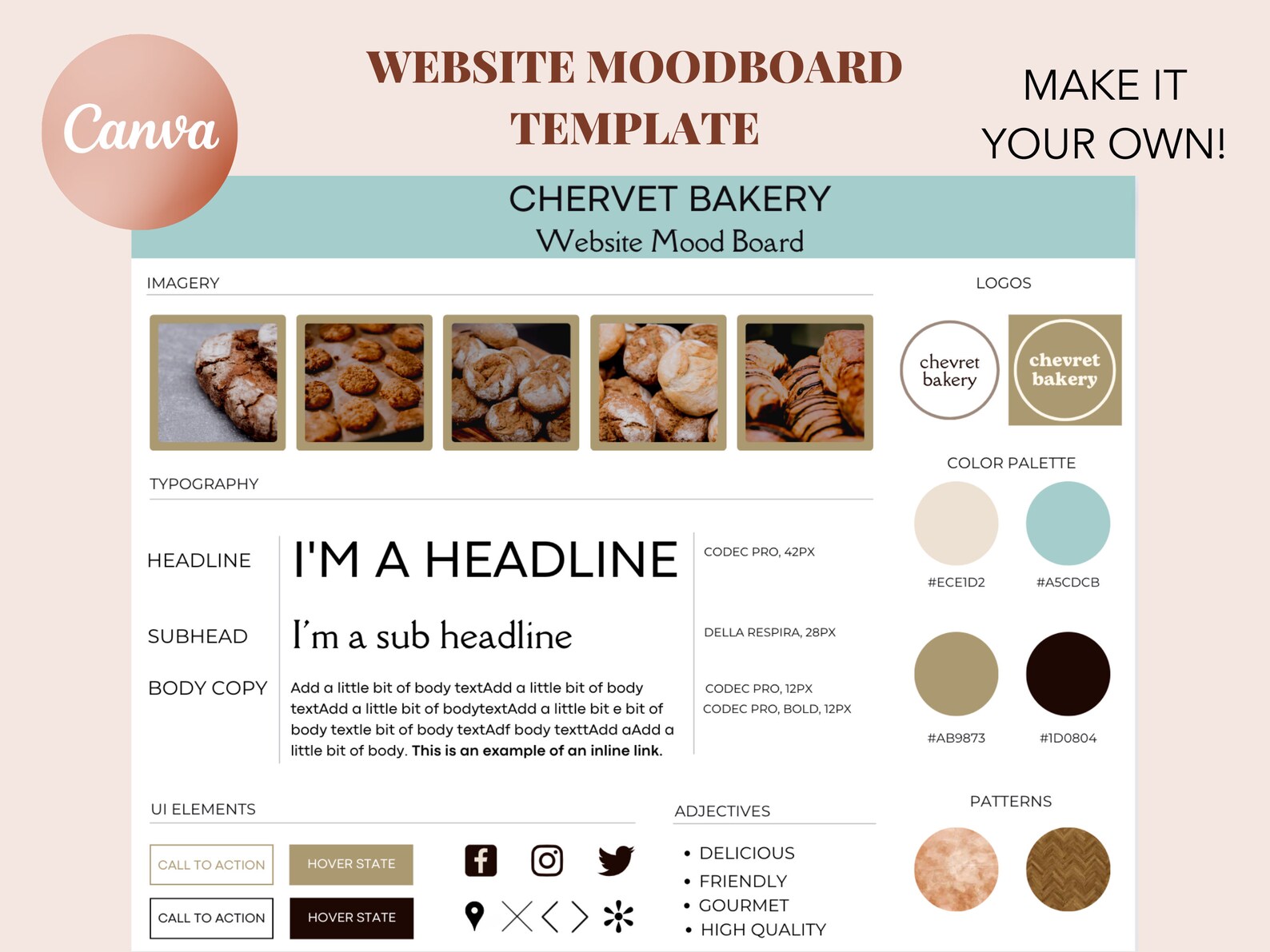 Website Mood Board Template, Canva Website Template, Website Design ...