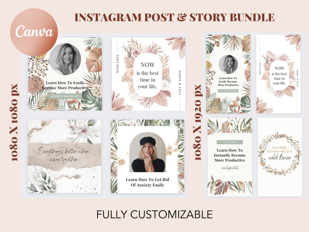 Boho Floral Instagram Story Templates: Canva Editable Posts (PDF) - Etsy