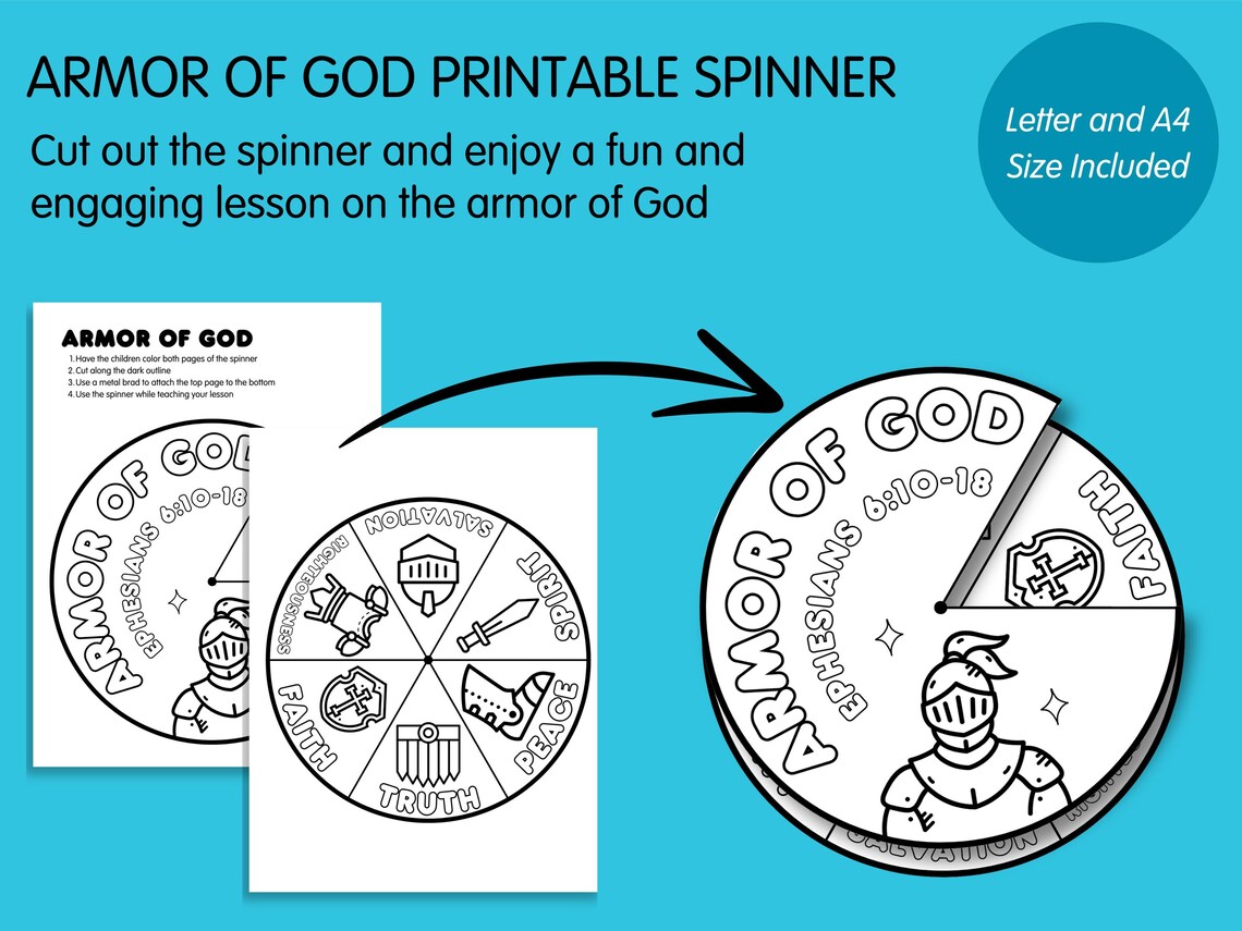 Armor of God Printable Spinner, Christian Printable Coloring Pages for ...