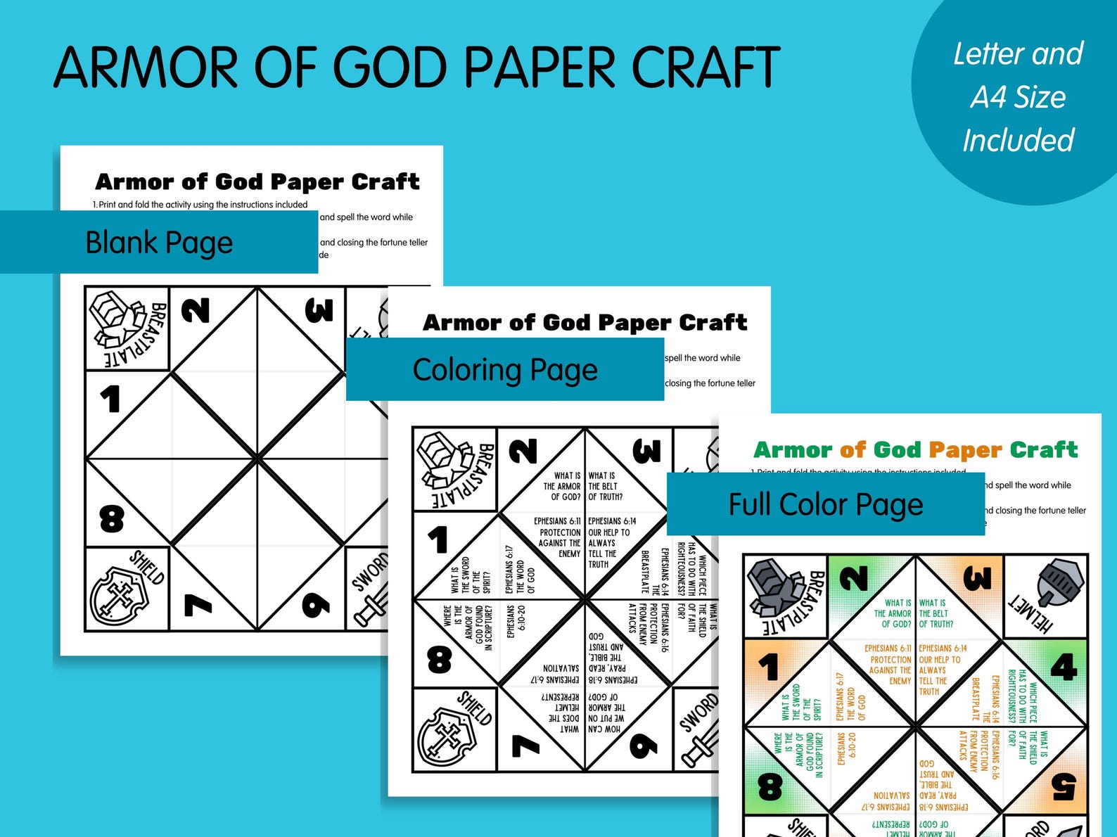 Armor of God Paper Printable Craft, Christian Fortune Teller Printable ...