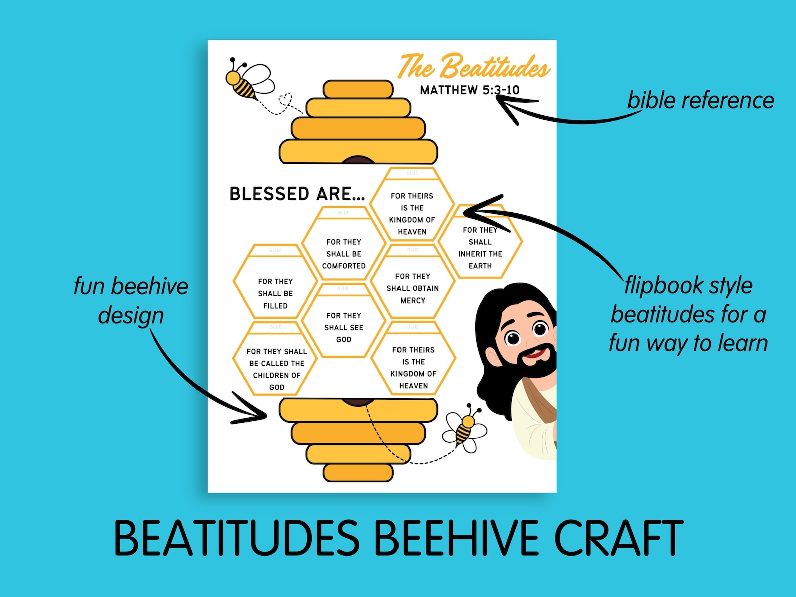 Beatitudes Beehive Printable, Printable Beatitudes Bible Craft for Kids ...