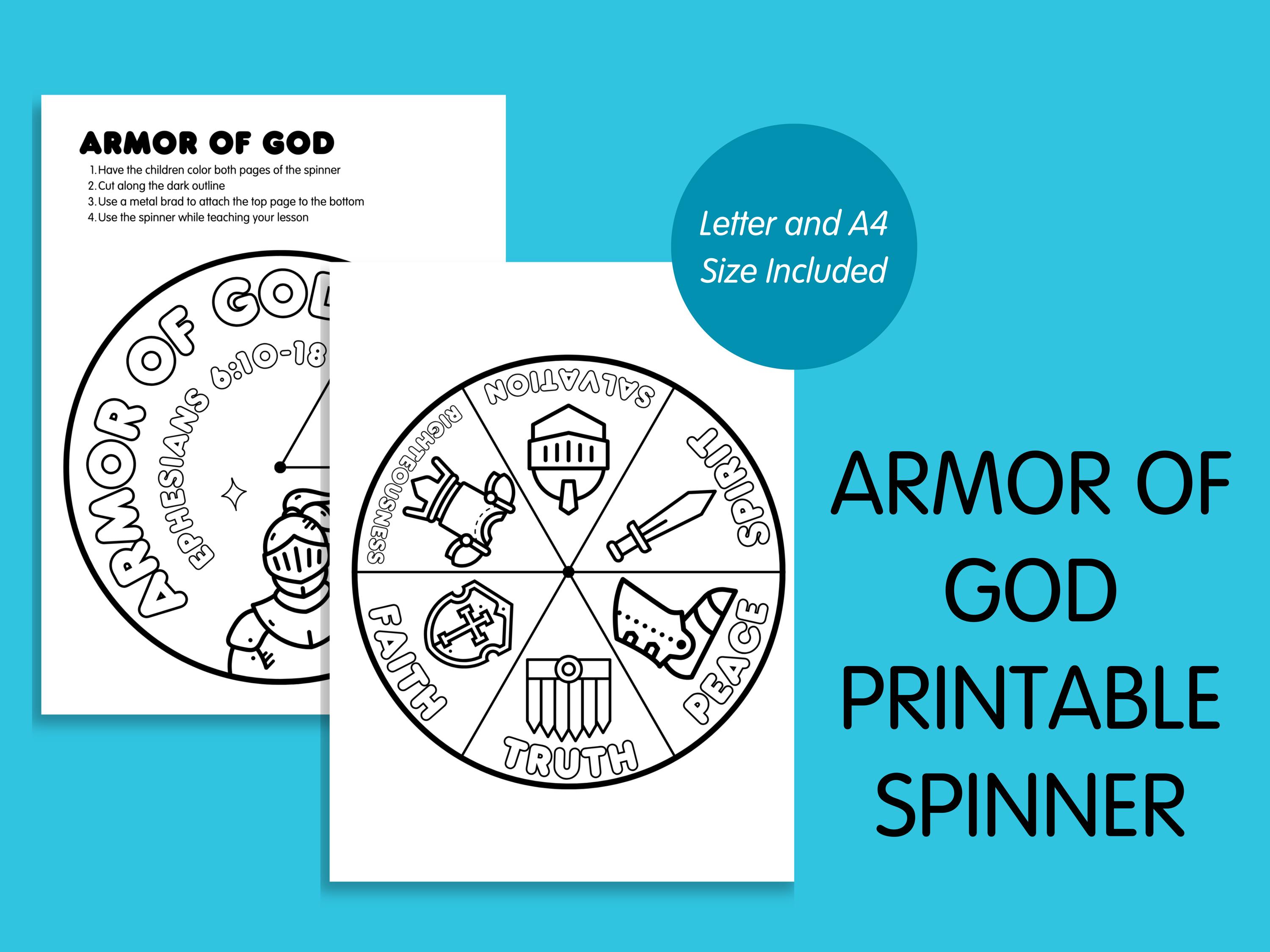 Armor of God Printable Spinner, Christian Printable Coloring Pages for ...