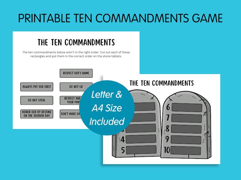 Ten Commandments Printable Game, Bible Story Printable Activity for ...