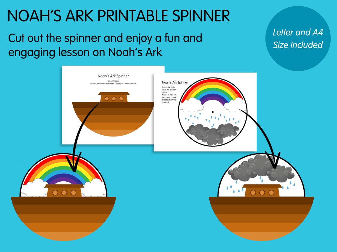 Noah's Ark Spinner Printable Craft, Bible Study Printable Activity for ...