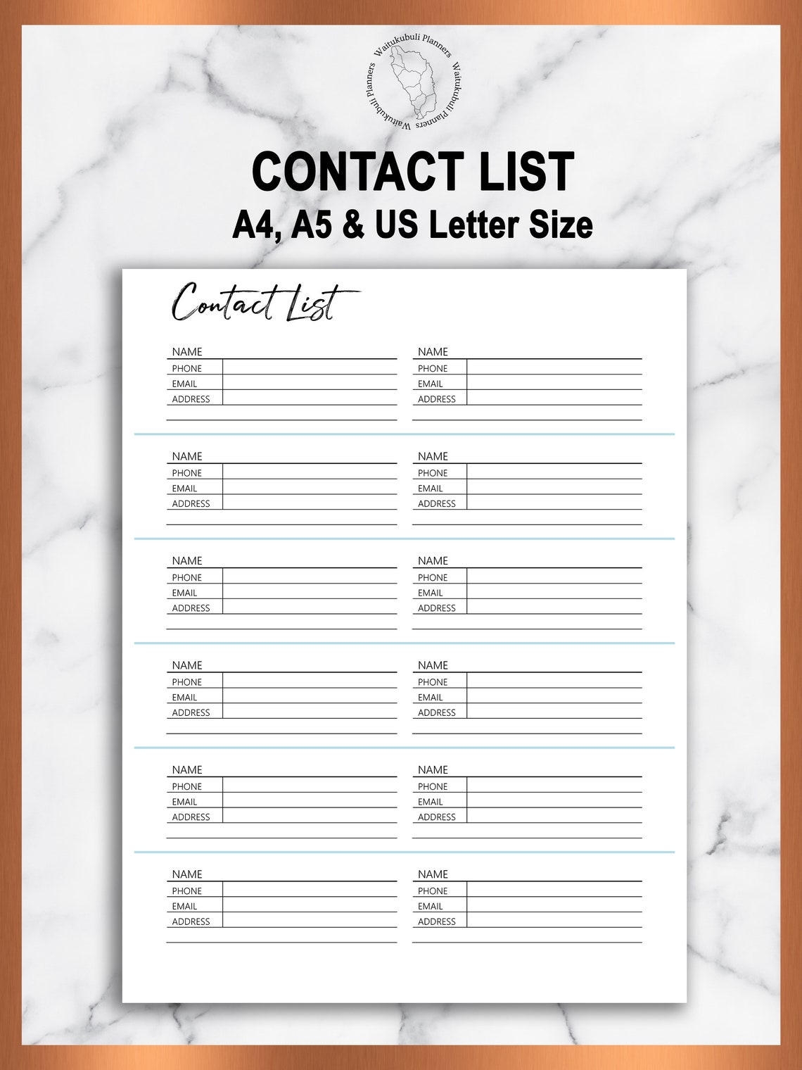 Contact List Printable Email List Address List Contact | Etsy