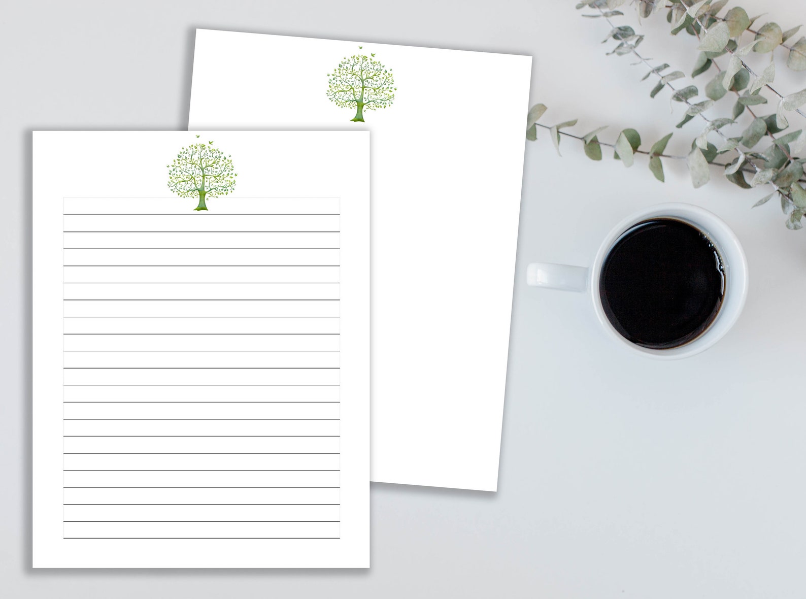 Green Tree Printable Stationery Paper Printable Paper Note | Etsy