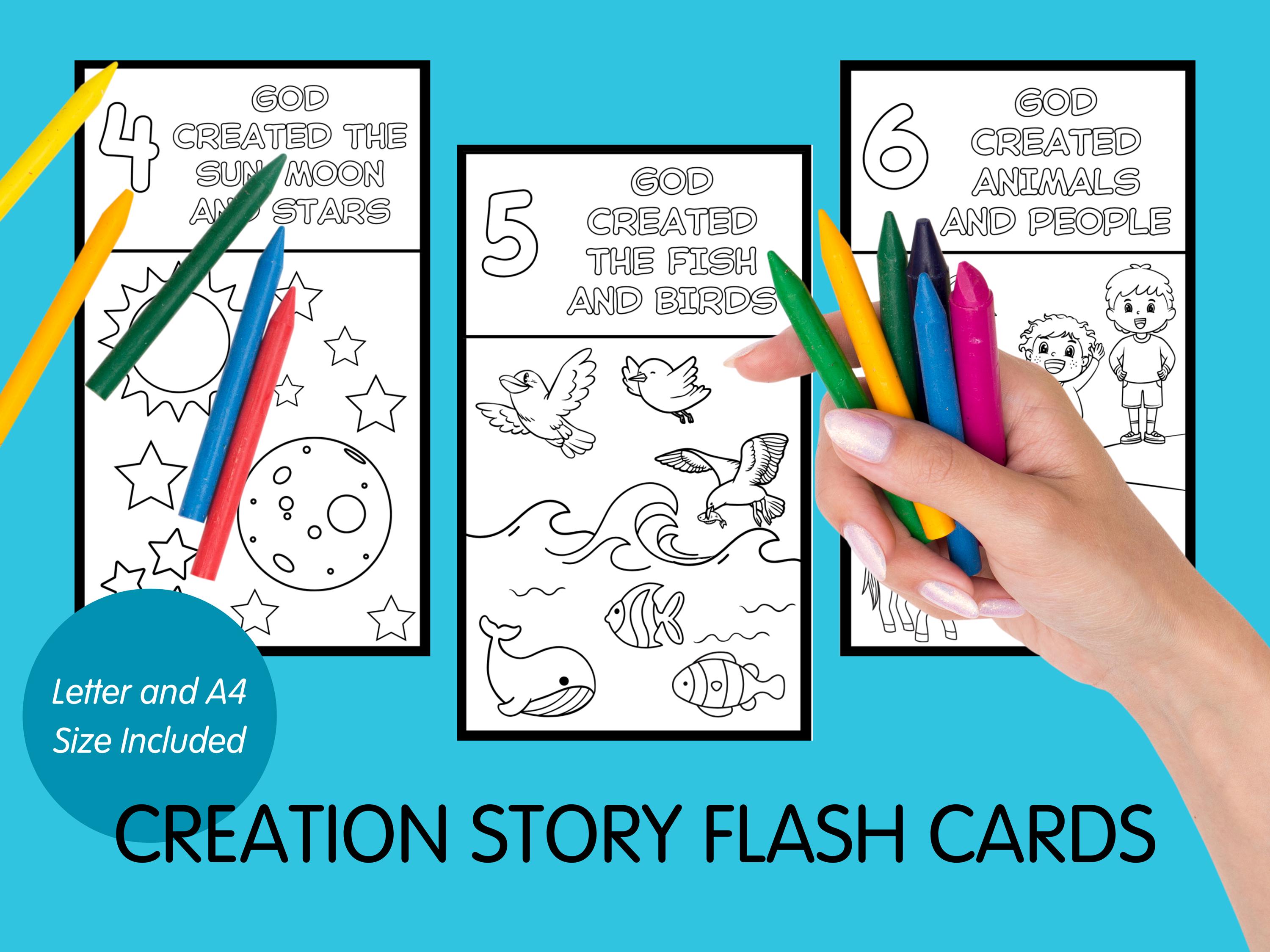 Creation Story Printable Flashcards, Bible Study Printable Coloring ...