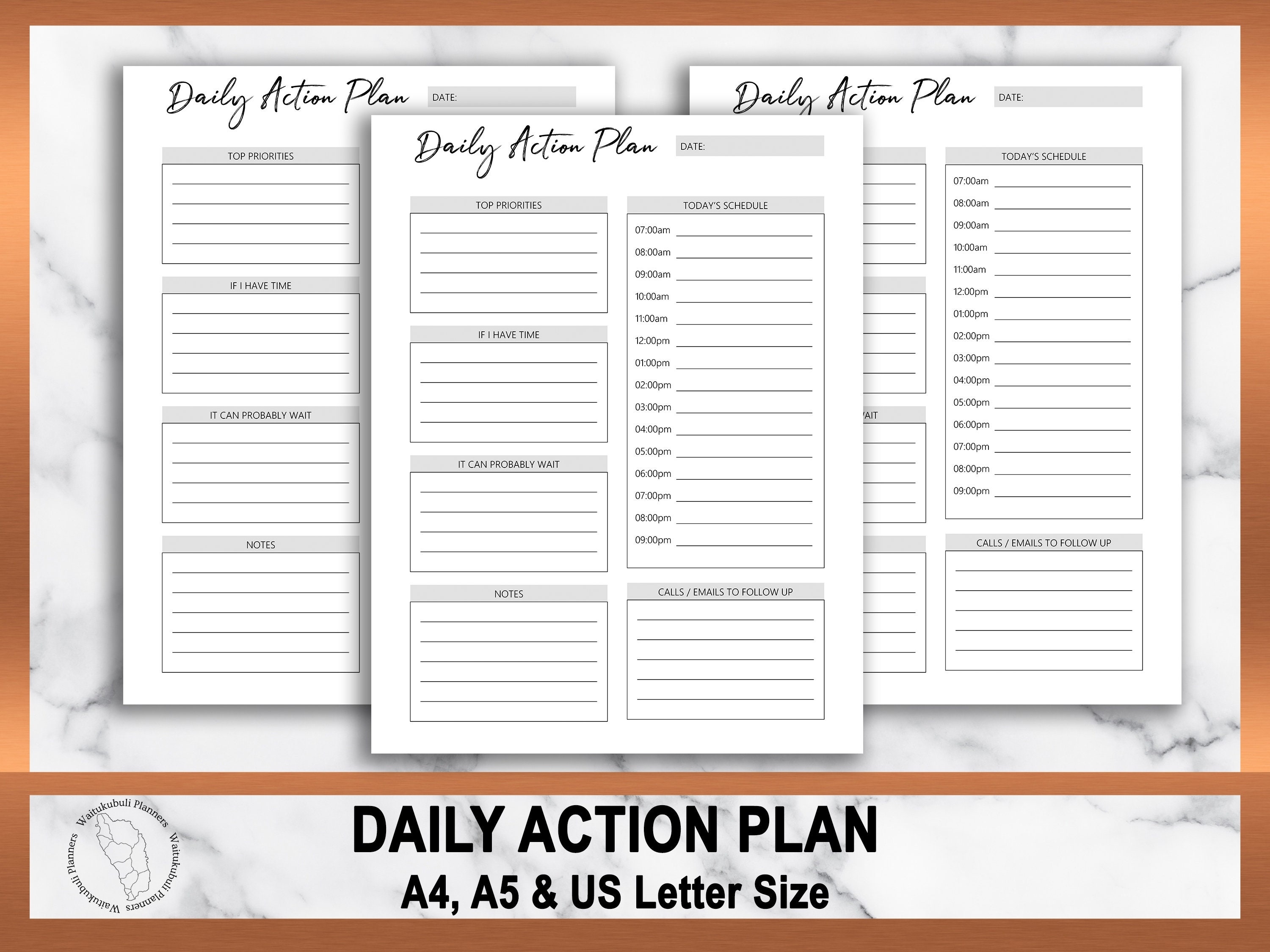 Daily Action Plan Printable Daily Planner Daily Organizer | Etsy
