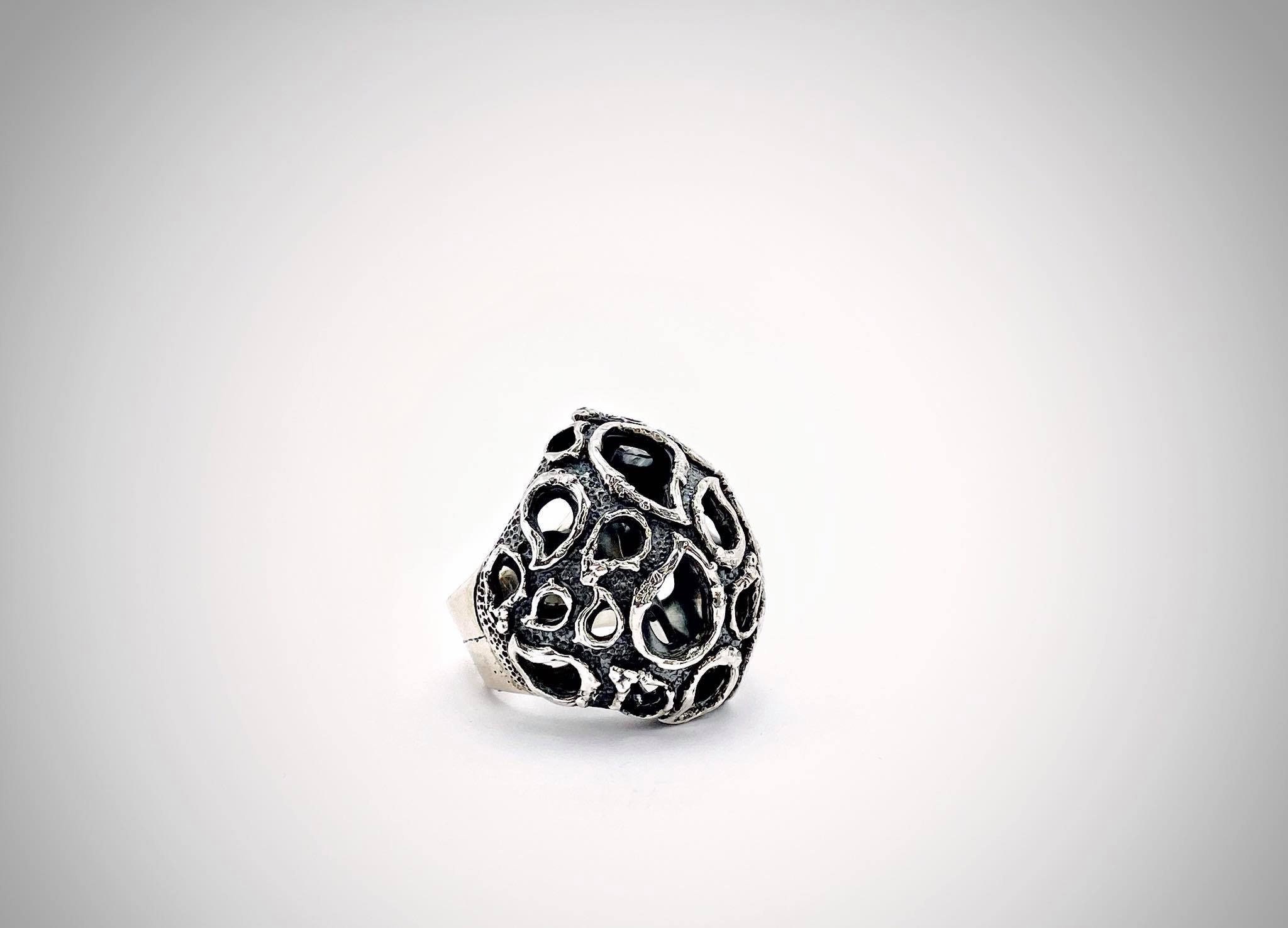 Silver Brain Ring Holes Cocktail Ring Wide Band Ring Modern | Etsy