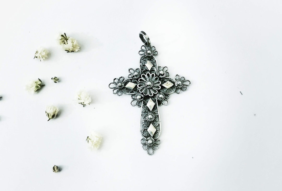 Silver Cross Pendant, Filigree Pendant, Handmade Jewelry Gift - Etsy